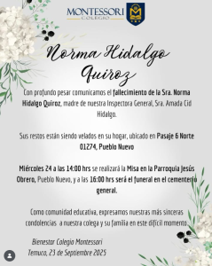 Defunción Sra. Norma Hidalgo Quiroz (Q.E.P.D.) – Colegio Montessori de ...